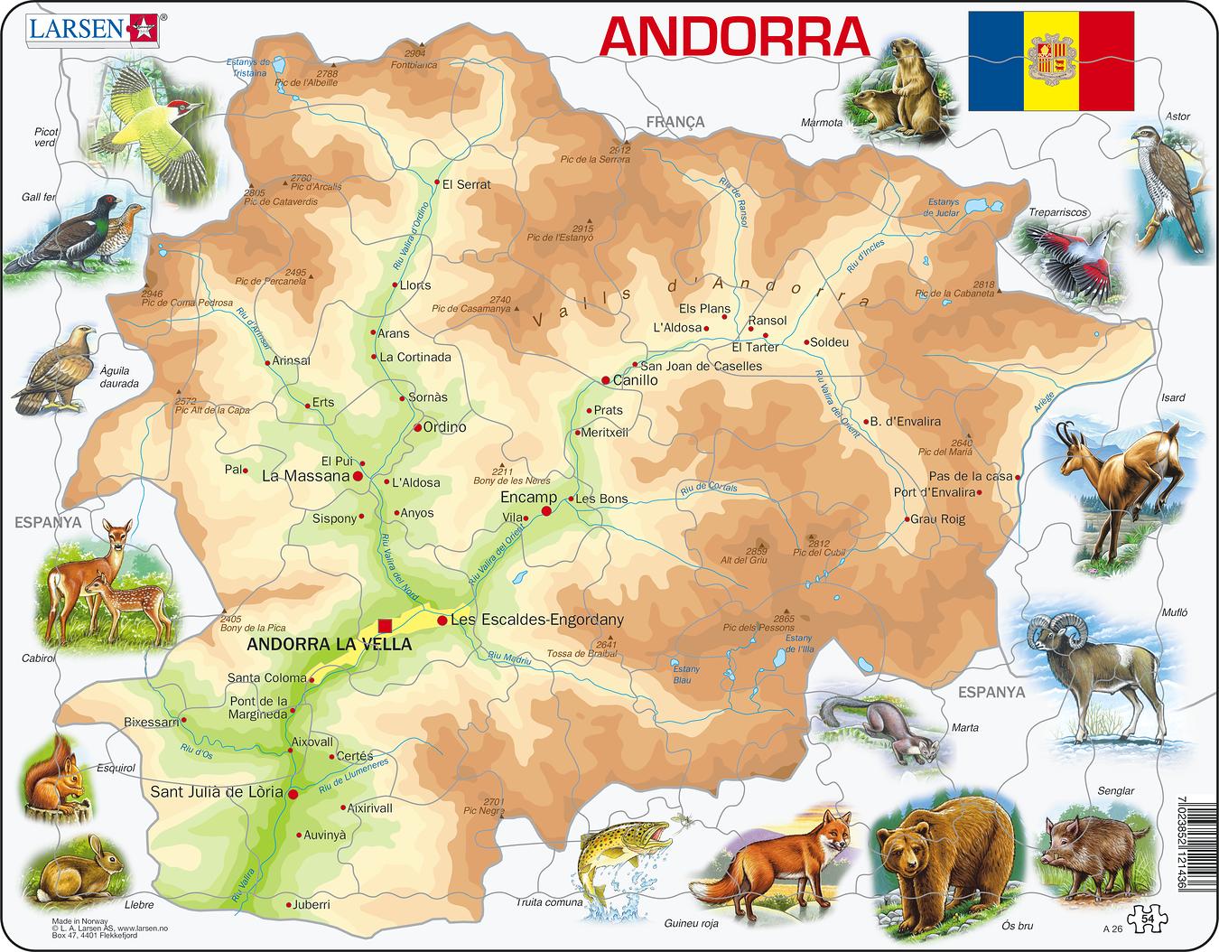 A26 - Andorra Physical Map :: Maps of countries :: Puzzles :: Larsen ...