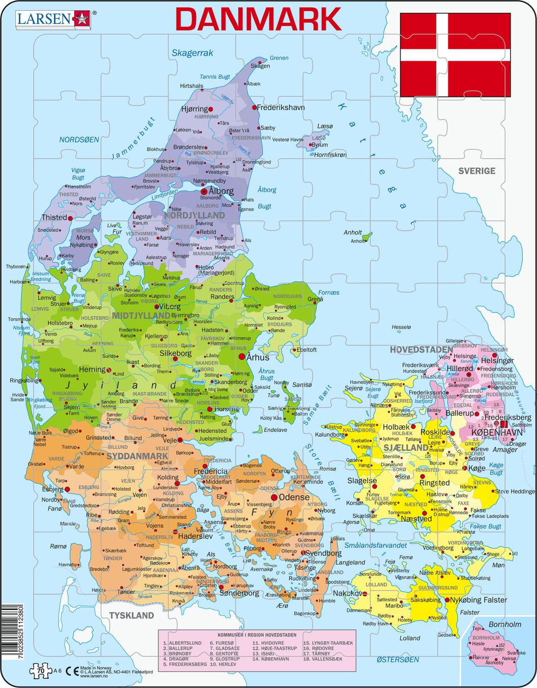 A6 - Denmark Political Map :: Maps of countries :: Puzzles :: Larsen ...