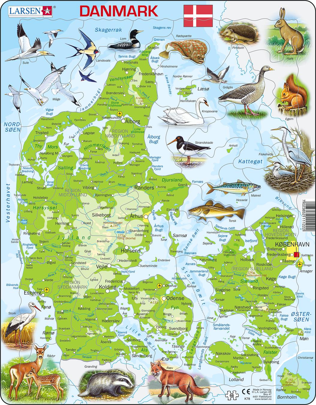 K78 - Denmark Physical Map :: Maps of countries :: Puzzles :: Larsen ...