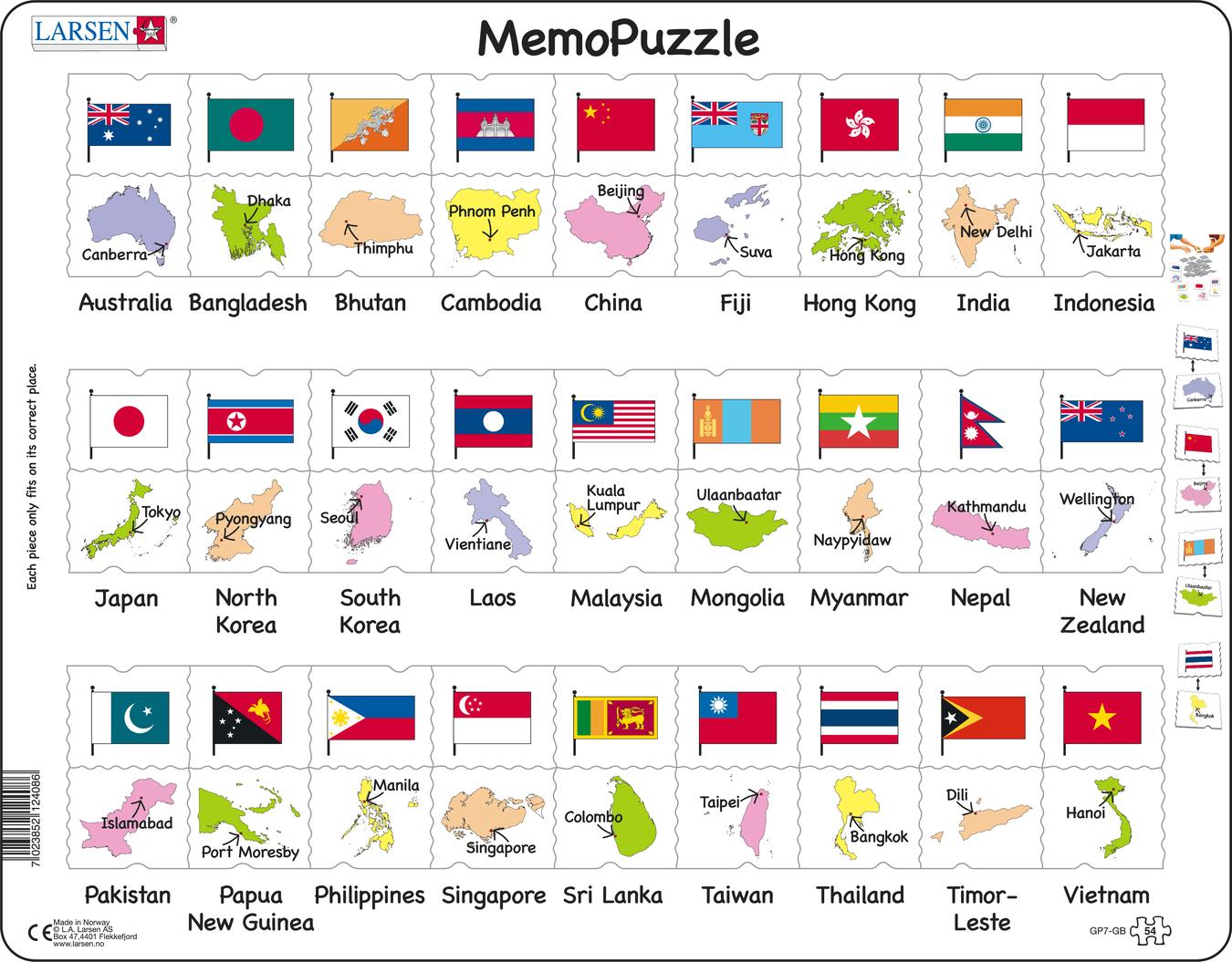 GP7 - MemoPuzzle: Names, Flags and Capitals of 27 Countries in Asia and ...