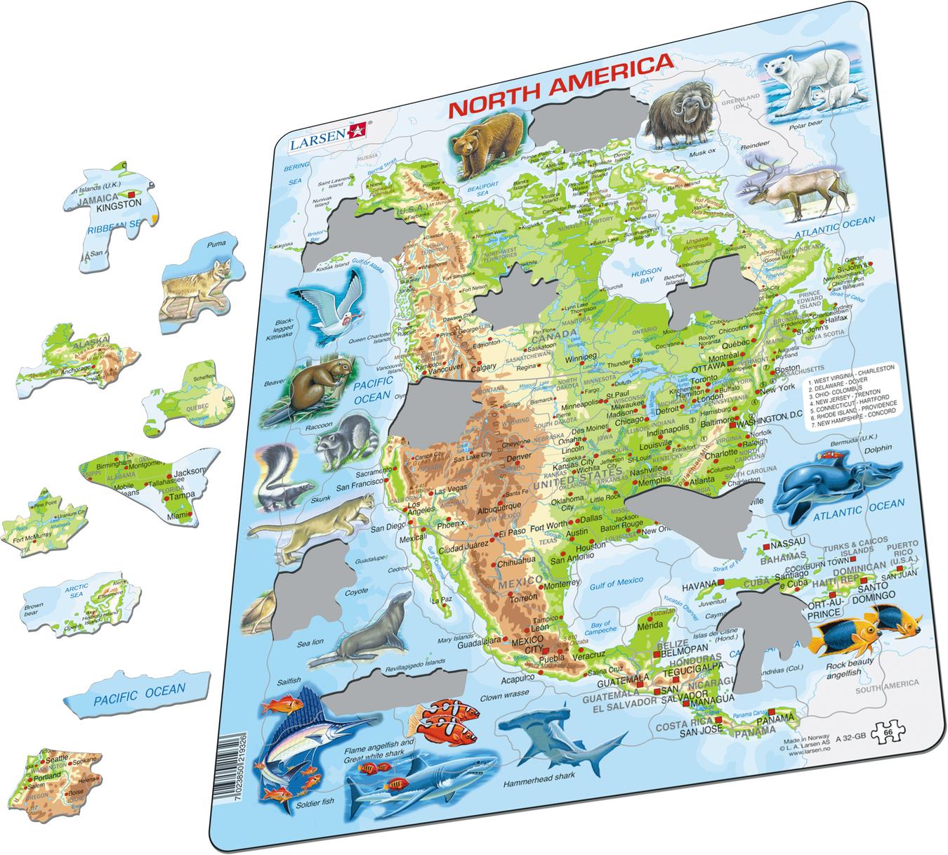 A32 - North America, Topographic map with animals :: Maps of the world ...