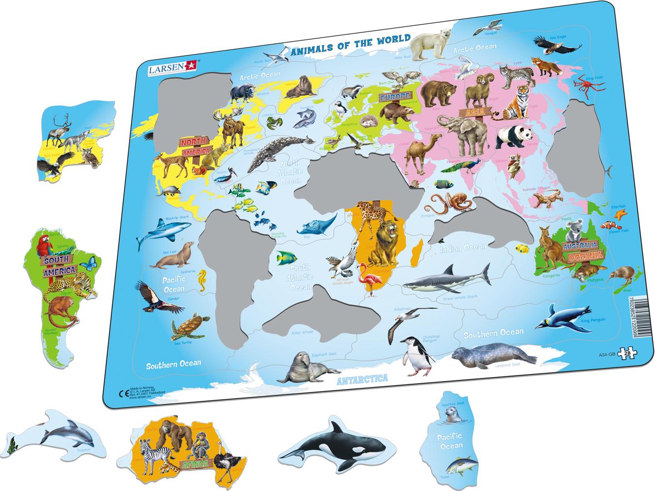 A34 - Animals of the World :: Maps of the world and regions :: Puzzles ...