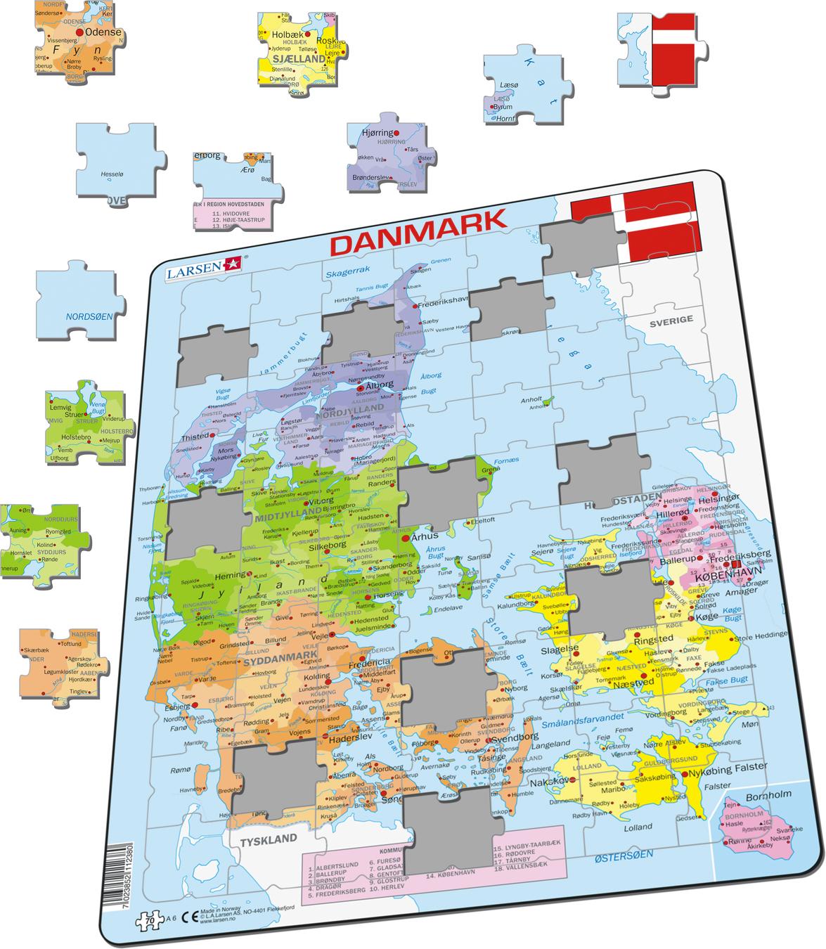 A6 - Denmark Political Map :: Maps of countries :: Puzzles :: Larsen ...