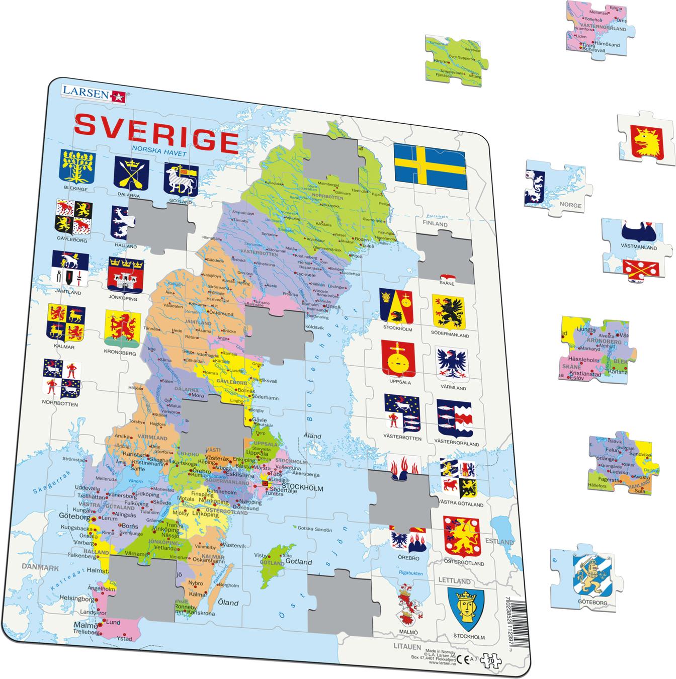 A7 - Sweden Political Map :: Maps of countries :: Puzzles :: Larsen Puzzles