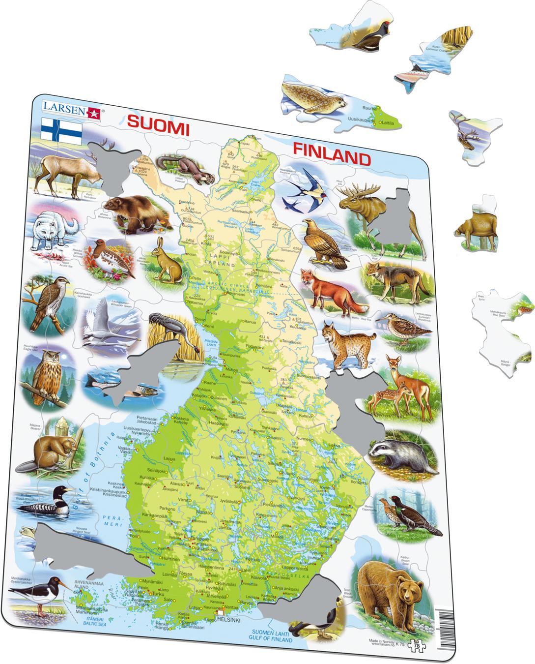K75 - Finland Physical Map With Animals :: Puzzles :: Larsen Puzzles