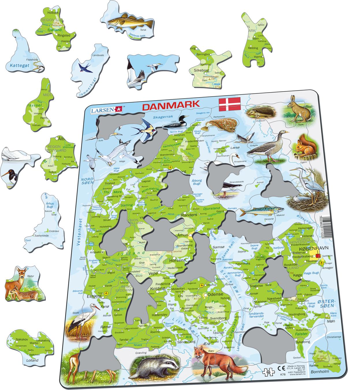 K78 - Denmark Physical Map :: Maps of countries :: Puzzles :: Larsen ...