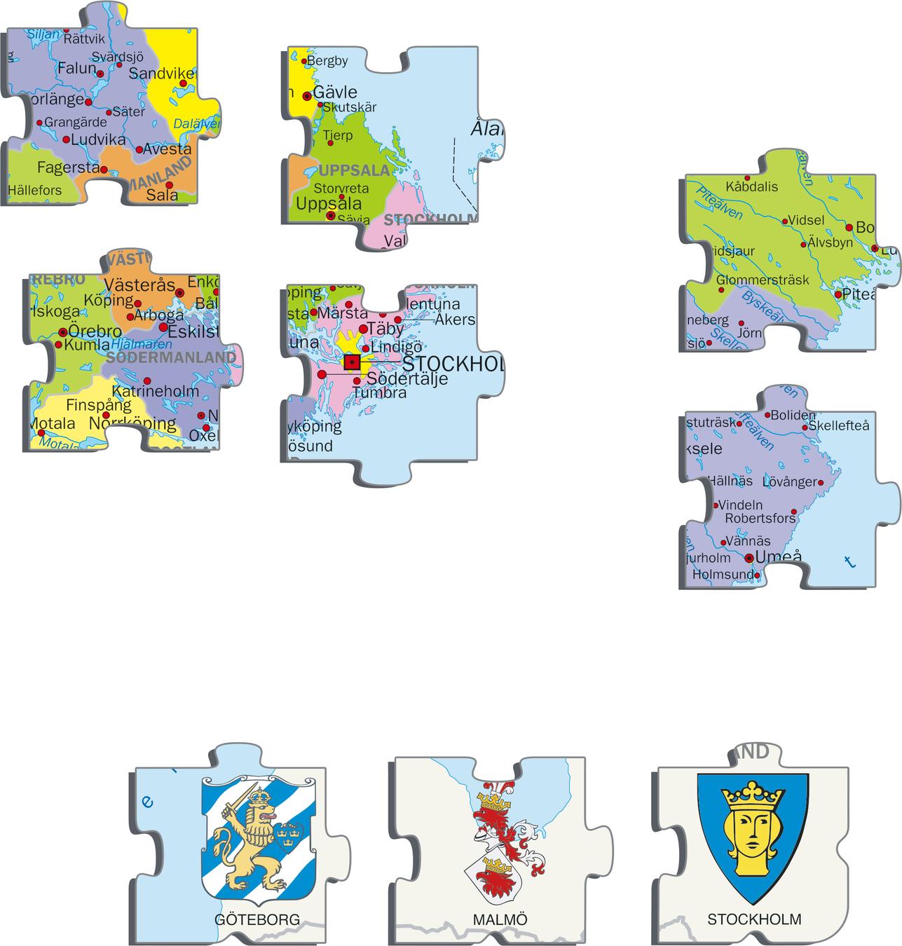 A7 - Sweden Political Map :: Maps of countries :: Puzzles :: Larsen Puzzles