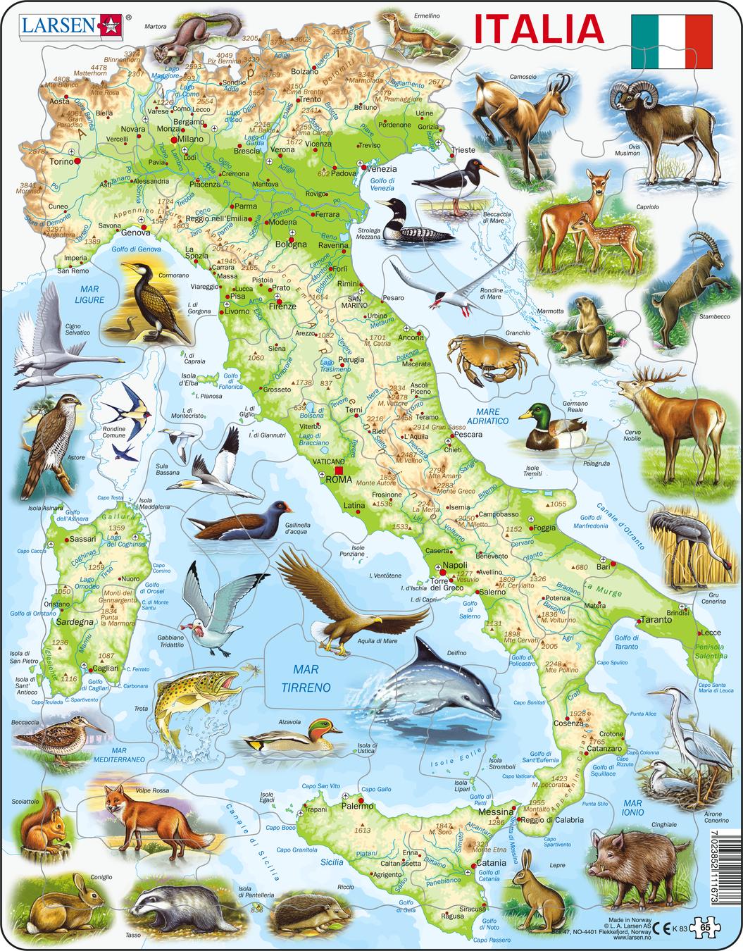 K83 - Italy Physical Map :: Maps of countries :: Puzzles :: Larsen Puzzles