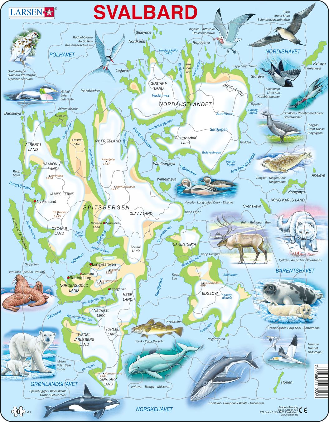 A1 - Svalbard Physical w/animals :: Other maps :: Puzzles :: Larsen Puzzles