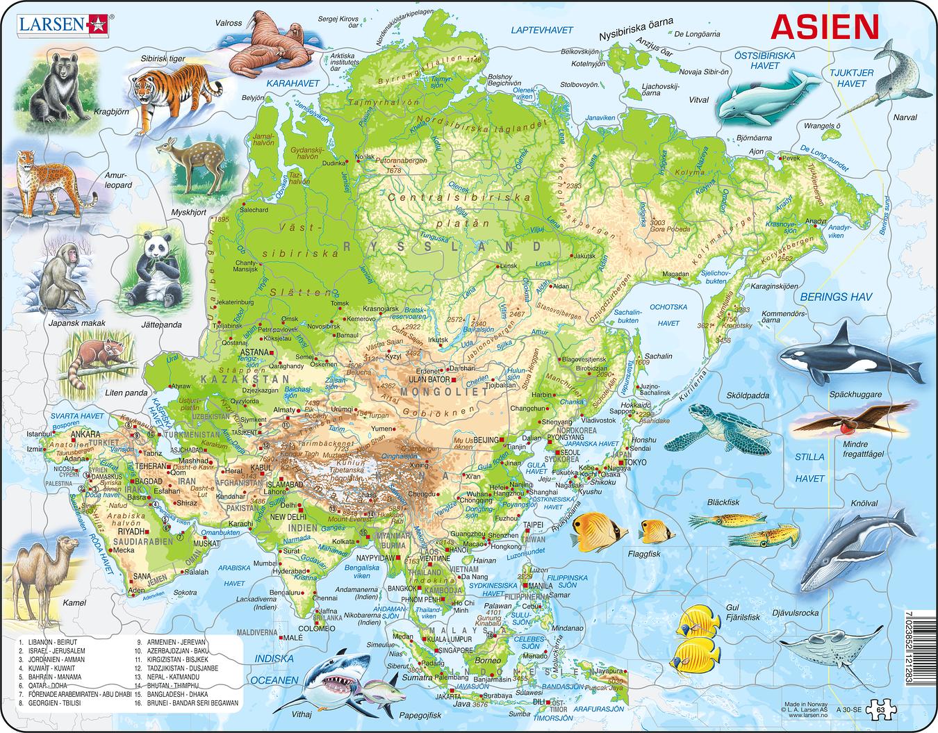 A30 - Asia, topografisk kart :: Kart over verden og regioner ...