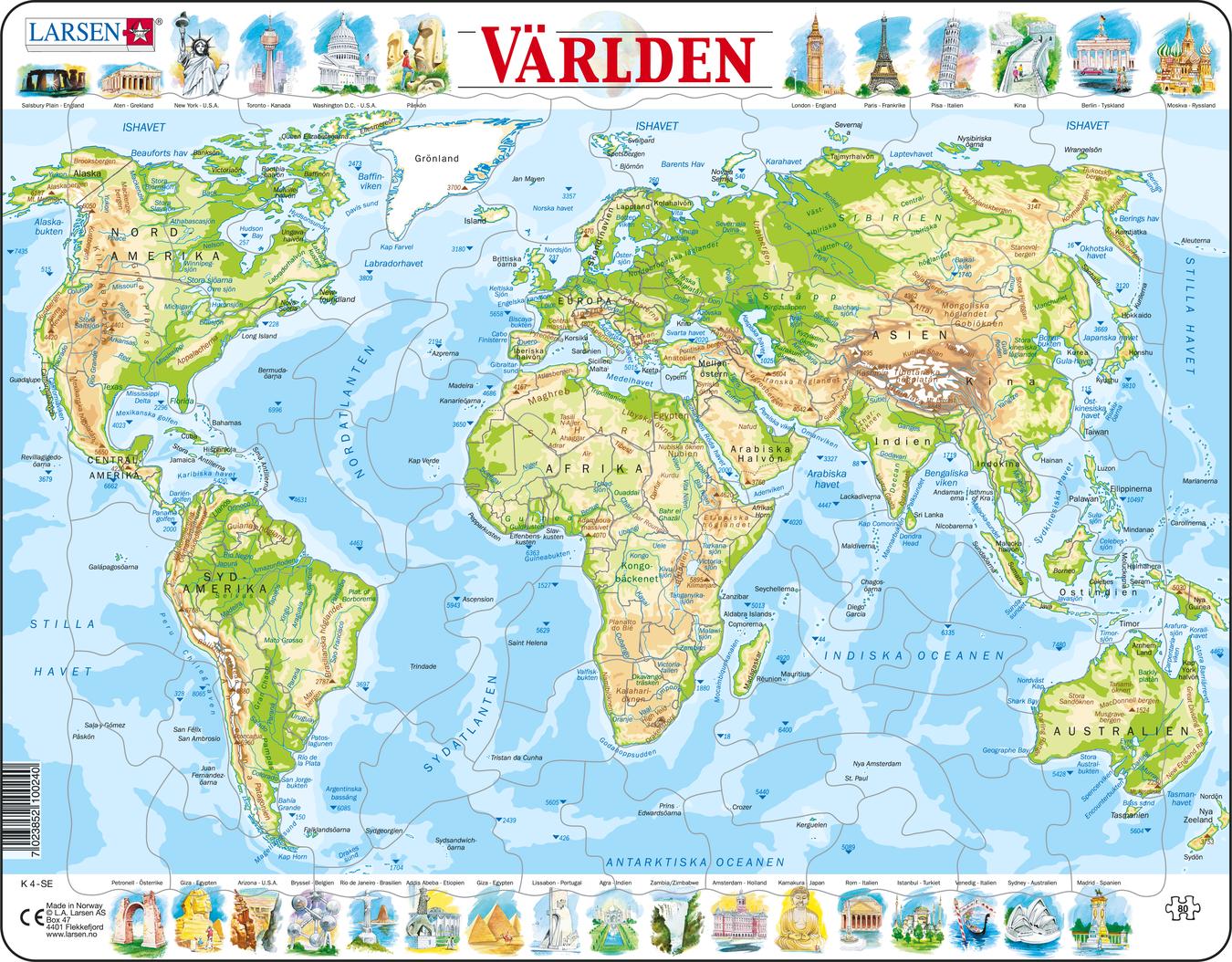 K4 - Verdenskart, topografisk kart :: Kart over verden og regioner ...