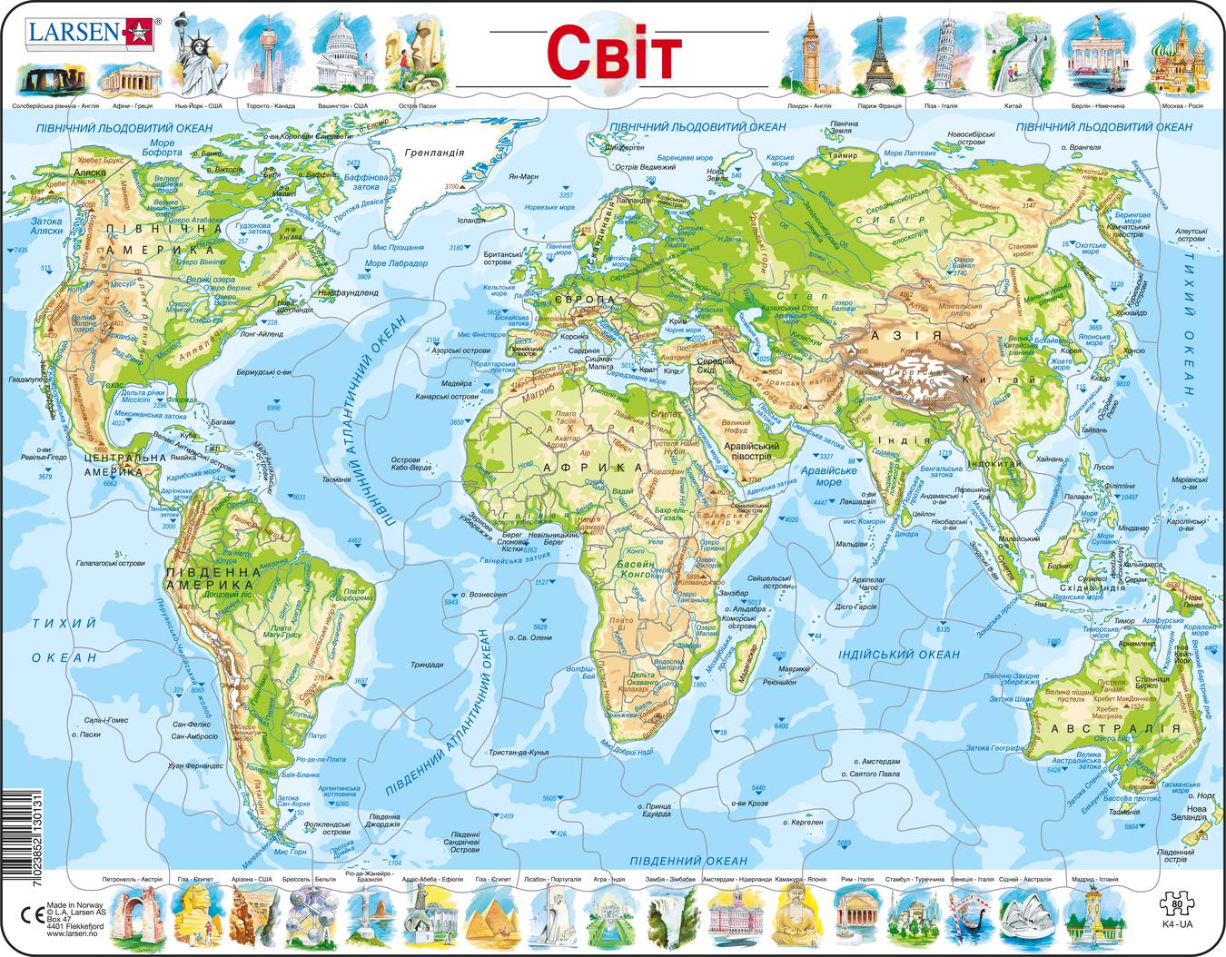 K4 - Verdenskart, topografisk kart :: Kart over verden og regioner ...
